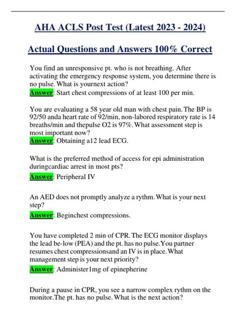 Acls Pretest Answers And Practice Test Updated 2022 A