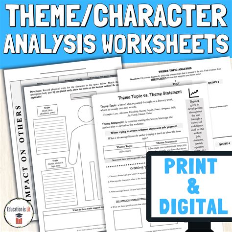 Literary Analysis Worksheets Middle And High School For Theme And