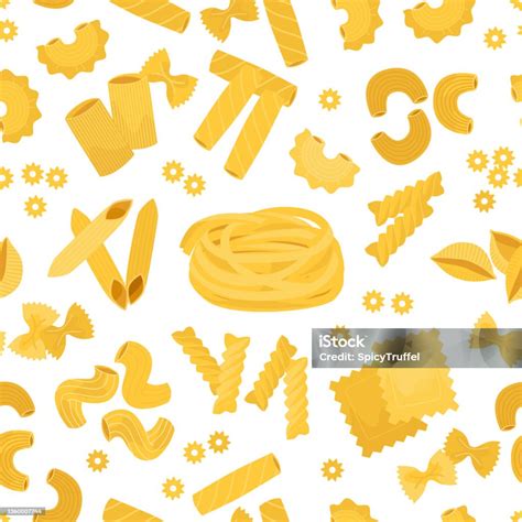 파스타 패턴 낙서 이탈리아 밀 파스타 집에서 만든 반죽 음식 노란색 Farfalle 스파게티와 타글리아텔과 매끄러운 인쇄 드라이 카바타피 푸실리 펜네 벡터 텍스처 스파게티에