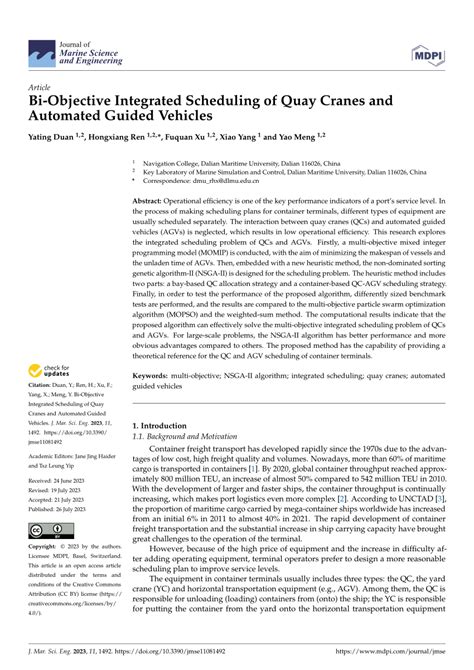 Pdf Bi Objective Integrated Scheduling Of Quay Cranes And Automated