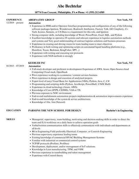 Automation Resume Samples Velvet Jobs