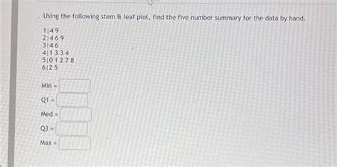 Solved Using The Following Stem Leaf Plot Find The Five Chegg