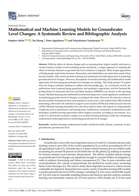 PDF Mathematical And Machine Learning Models For Groundwater Level Changes A Systematic