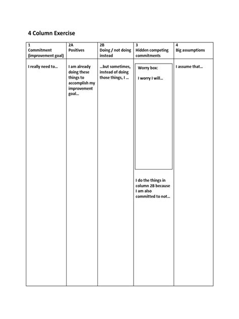 4 Column Exercise Pdf Goal Data