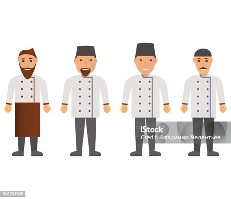 만화 캐릭터 쿡입니다 벡터는 요리사 유니폼에 작은 남자의 설정 요리 요리사입니다 요리사는 부엌에서 요리 레스토랑 요리사 모자와 유니폼 공휴일에 대한 스톡 벡터 아트 및 기타