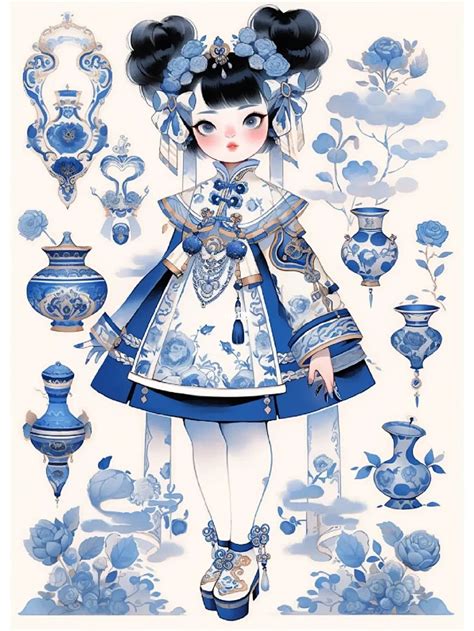 国风青花瓷中国娃娃系列ai绘画