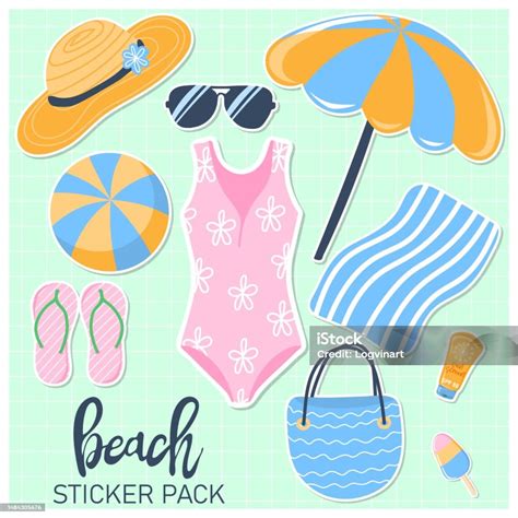 손으로 그린 해변 스티커 팩 열대 휴가 여름 방학 디자인 요소 Popsicle Stick에 대한 스톡 벡터 아트 및 기타 이미지 Popsicle Stick