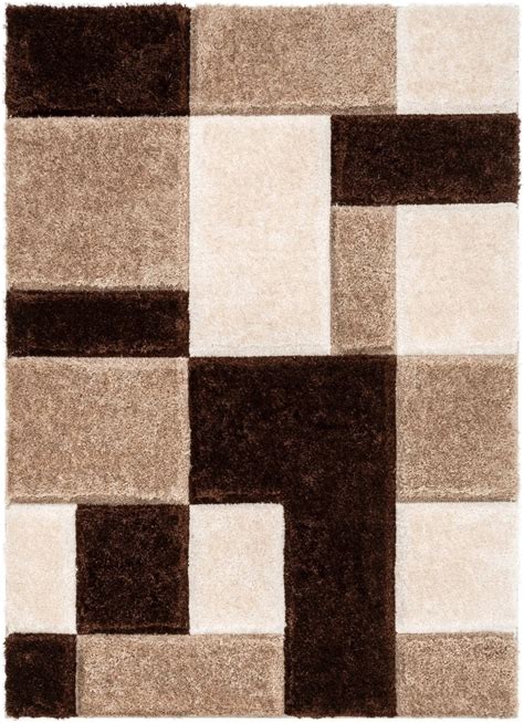 San Francisco Escondido Modern Geometric Squares Brown 3d Textured Shag Rug Well Woven