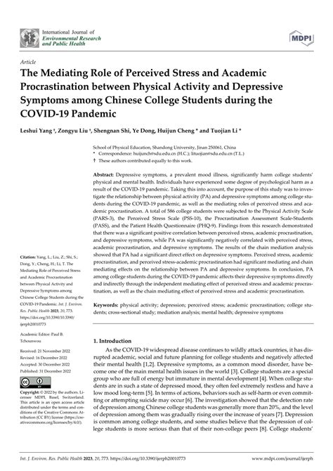 Pdf The Mediating Role Of Perceived Stress And Academic Procrastination Between Physical
