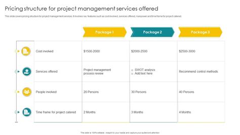 pricing structure for project management services offered