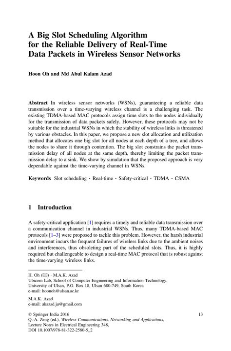 Pdf A Big Slot Scheduling Algorithm For The Reliable Delivery Of Real