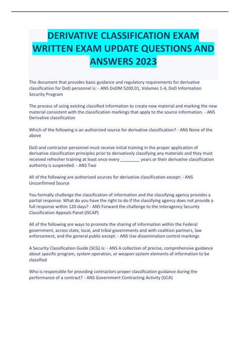 Derivative Classification Exam Written Exam Update Questions And Answers 2023 Derivative