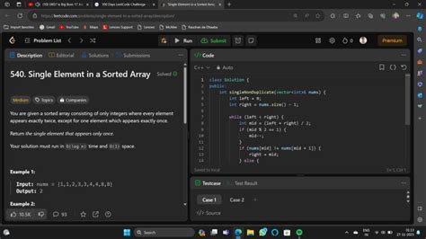 Day 20 Of Leetcode Challenge Single Element In Sorted Array Raushan
