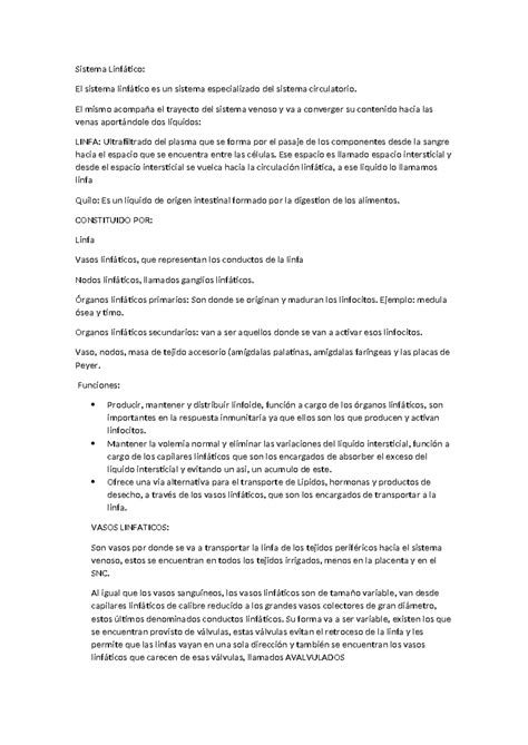 Sistema Linfático Resumen Sistema Linfático El Sistema Linfático Es Un Sistema