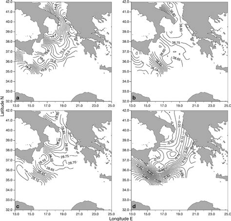 Horizontal Distributions Of A Temperature °c B Salinity C Download Scientific Diagram