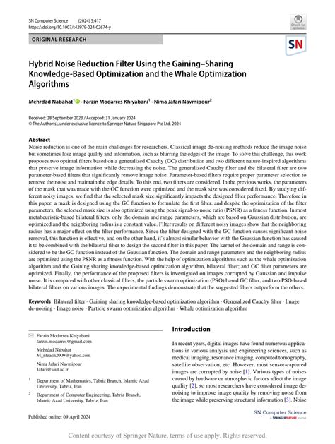 hybrid noise reduction filter using the gaining sharing knowledge based