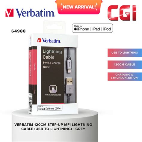 Verbatim 64988 120cm Step Up Sync And Charge Lightning Cable Grey Lazada