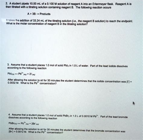 Solved A Student Pipets Ml Ofa M Solution Of Reagent A Into An Erlenmeyer Flask