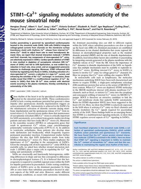 Pdf Stim1 Ca2 Signaling Modulates Automaticity Of The Mouse Sinoatrial Node