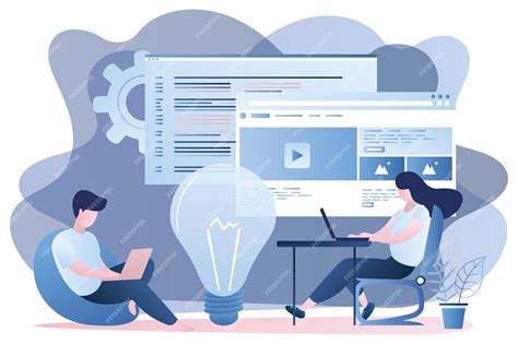 premium vector programmers with laptops at workplace frontend and backend development idea