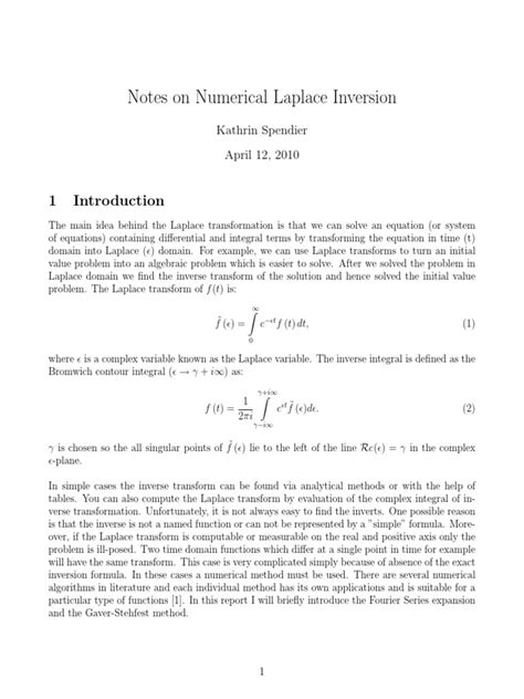 Notes On Numerical Laplace Inversion Download Free Pdf Laplace Transform Numerical Analysis