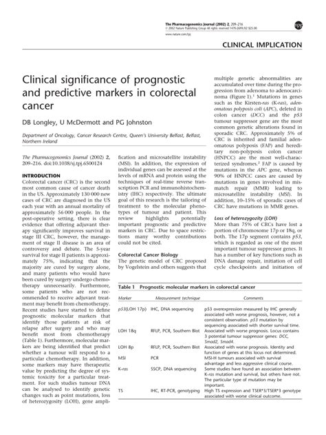 Pdf Clinical Significance Of Prognostic And Predictive Markers In Colorectal Cancer