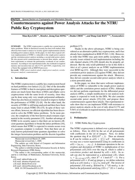 Pdf Countermeasures Against Power Analysis Attacks For The Ntru Public Key Cryptosystem
