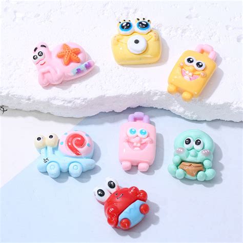 7 49pcs Pack Mix Resin Flatback Glossy Travel Spongebob Glue Accessory