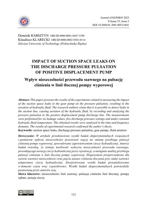 Pdf Impact Of Suction Space Leaks On The Discharge Pressure Pulsation
