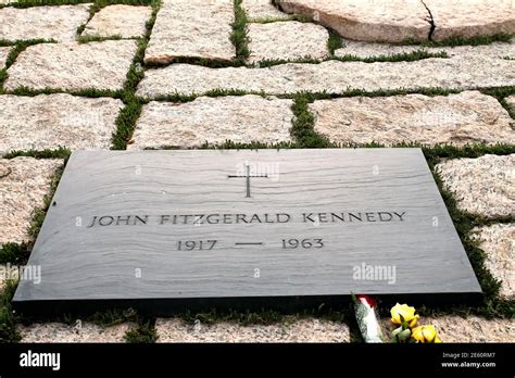 John F Kennedy And Eternal Flame Arlington Cemetery Virginia Stock