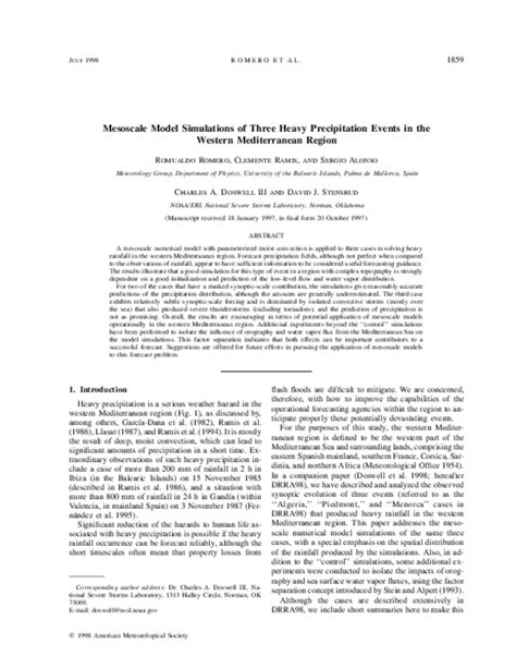 Pdf Mesoscale Model Simulations Of Three Heavy Precipitation Events