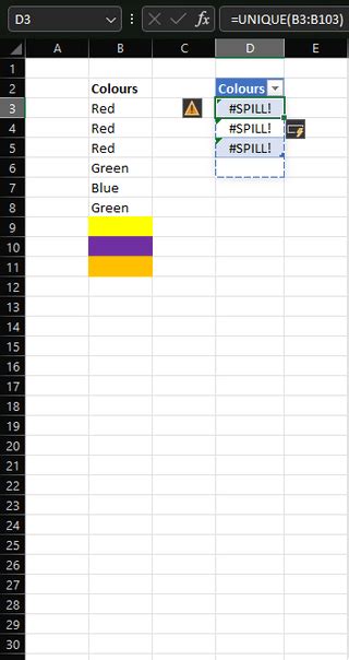 is there a workaround to resolve spill resulting from the unique formula in a named table r