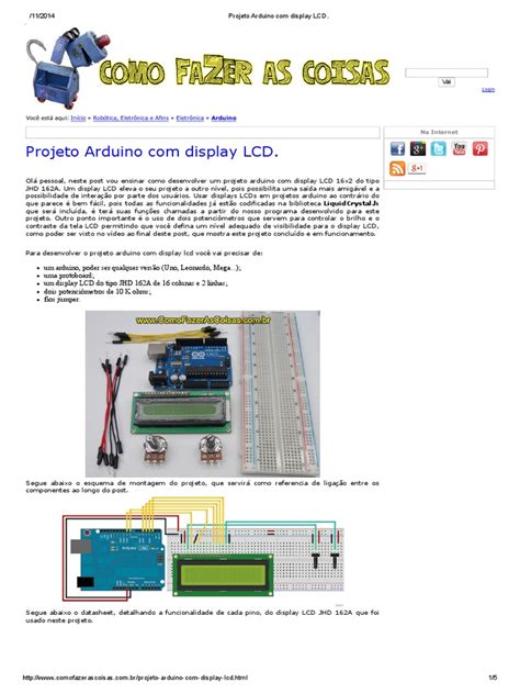 Projeto Arduino Com Display Lcd Pdf Arduino Visor De Cristal Líquido