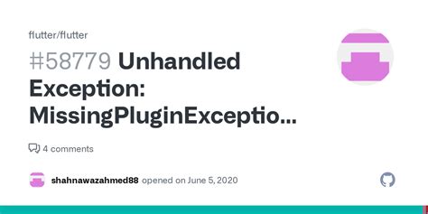 Unhandled Exception Missingpluginexception No Implementation Found For Method