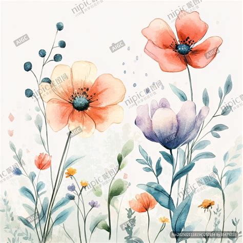 ai创作图虞美人插画 水彩银莲花 水彩格桑花 手绘水彩虞美人插画 手绘银莲花 水彩虞美人插画 水彩罂粟花 水彩水墨虞美人 虞美人手绘 手绘虞