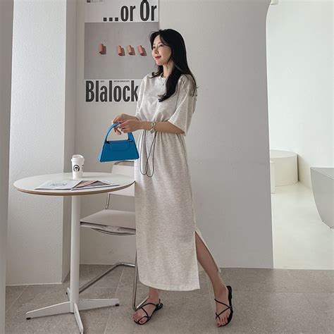 룸바루원피스d2op 30대여성쇼핑몰 20대여자쇼핑몰 키작은여자쇼핑몰 여성의류쇼핑몰 데이트룩 데일리룩 여친룩 롱 원피스 꾸안꾸룩 캐주얼 스트링 무지 라운드넥 백멜란지원피스