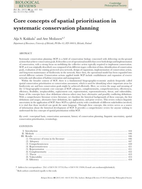 Pdf Core Concepts Of Spatial Prioritisation In Systematic Conservation Planning