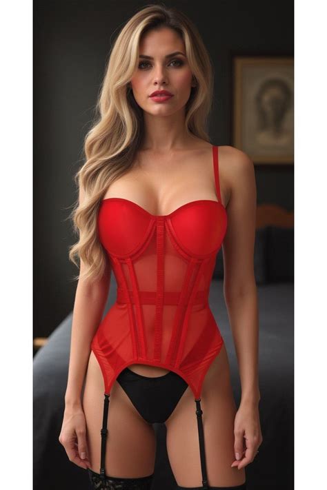 Daisy Corsets Lavish Red Mesh Underwire Bustier Corset Wgarters