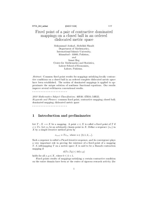 Pdf Fixed Point Of A Pair Of Contractive Dominated Mappings On A Closed Ball In An Ordered