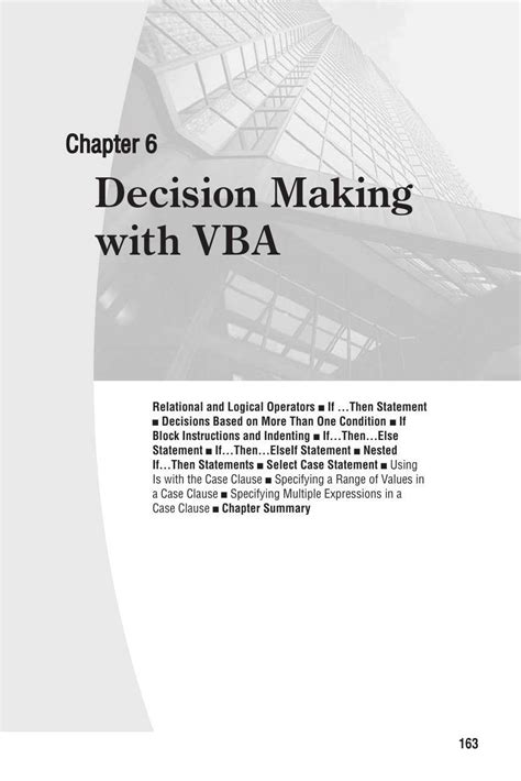 chapter 6 decision making with vba excel 2007 vba programming with