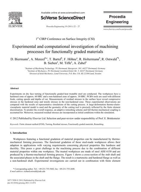 Pdf Experimental And Computational Investigation Of Machining Processes For Functionally