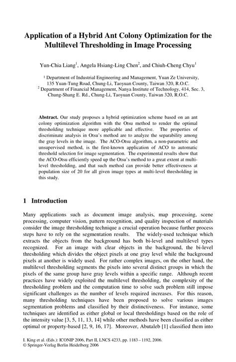 PDF Application Of A Hybrid Ant Colony Optimization For The Multilevel Thresholding In Image