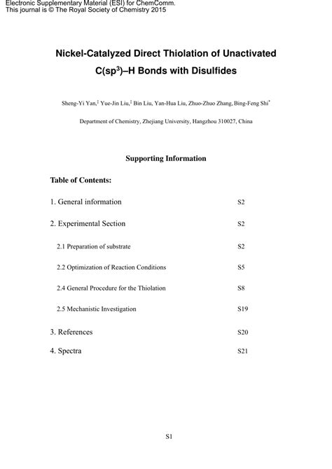 Pdf Cheminform Abstract Nickel Catalyzed Direct Thiolation Of Unactivated Csp3—h Bonds With
