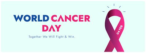 세계 암의 날 세계 암의 날 인식 배너입니다 2월 4일 세계 암의 날 배너는 분홍색 배경에 보라색 리본이 있습니다 암 인식 캠페인 우리는 함께 싸우고 이길 것입니다 2월 4