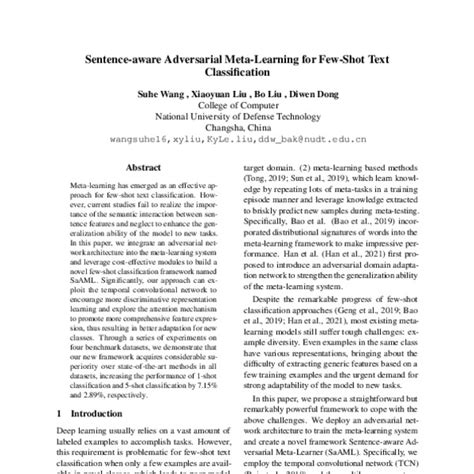 Sentence Aware Adversarial Meta Learning For Few Shot Text Classification Acl Anthology