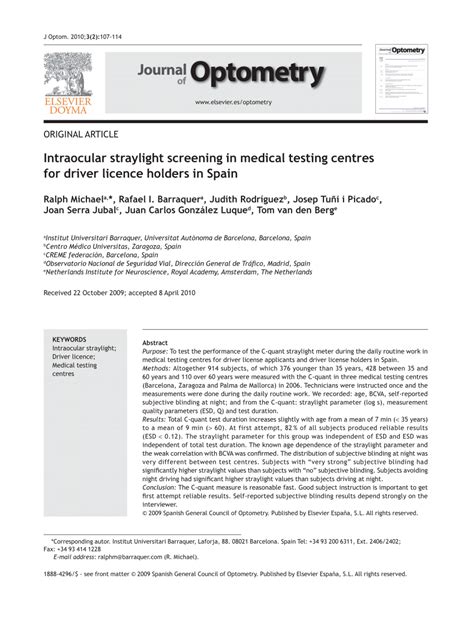 Pdf Intraocular Straylight Screening In Medical Testing Centres For