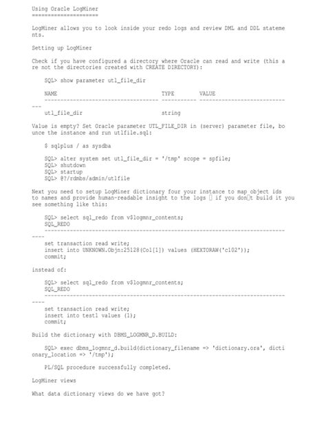 using oracle logminer pdf oracle database pl sql
