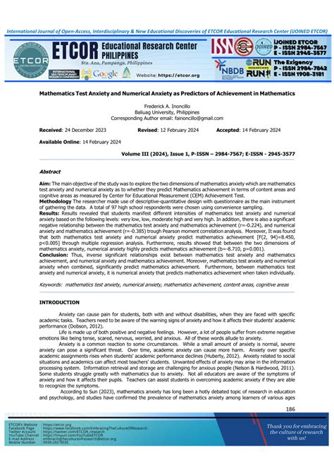 Pdf Mathematics Test Anxiety And Numerical Anxiety As Predictors Of