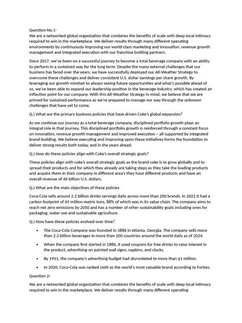 Assignment No1 Strategic Management Pdf Coca Cola Brand