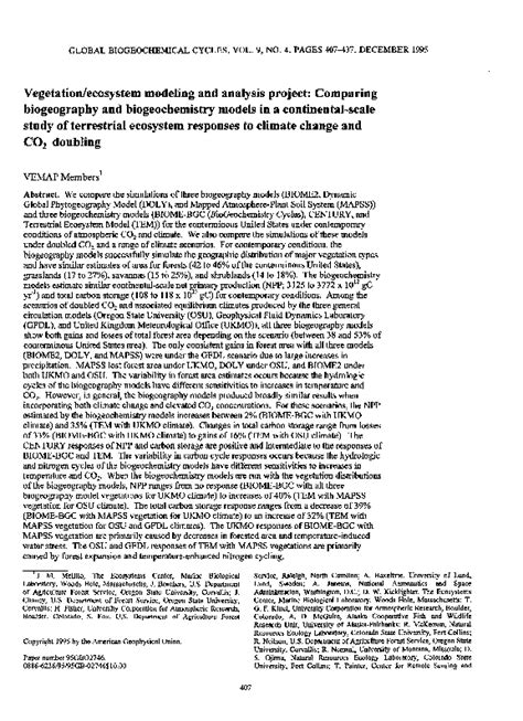 Pdf Vegetationecosystem Modeling And Analysis Projectcomparing